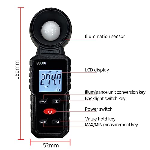 Digital Illuminance Light Meter Tester 200,000Lux Meter (18,500FC) Luxmeter Lighting Intensity Brightness Measurement Tool for Indoor Outdoor Grow Plants Film Photography lumens LED Photometer