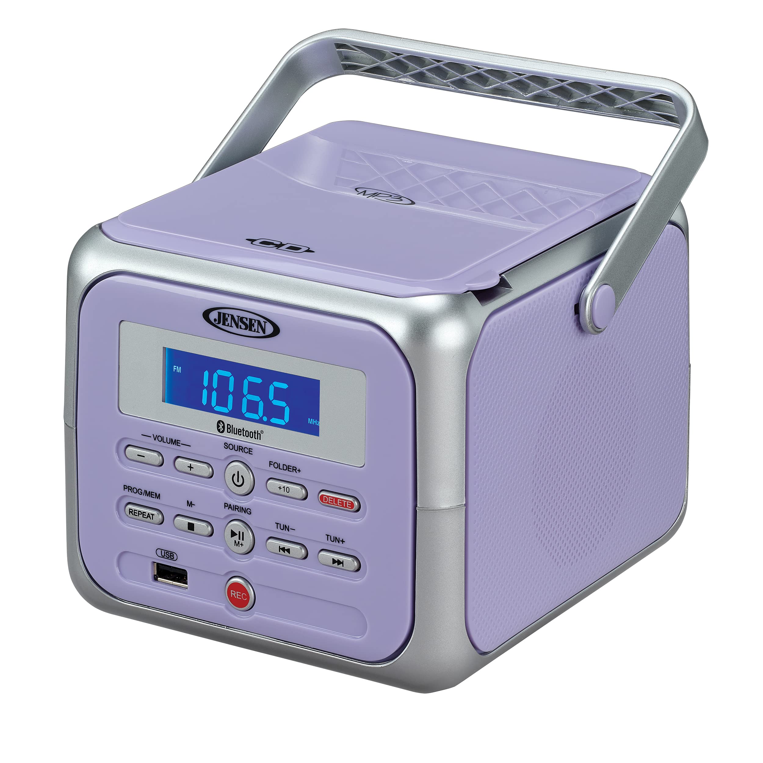 Jensen CD-660 Portable Stereo CD Player Boombox with Bluetooth | FM Radio | USB | Aux-in Headphone Jack | CD-R/RW MP3 Playback | (Lavender Purple)