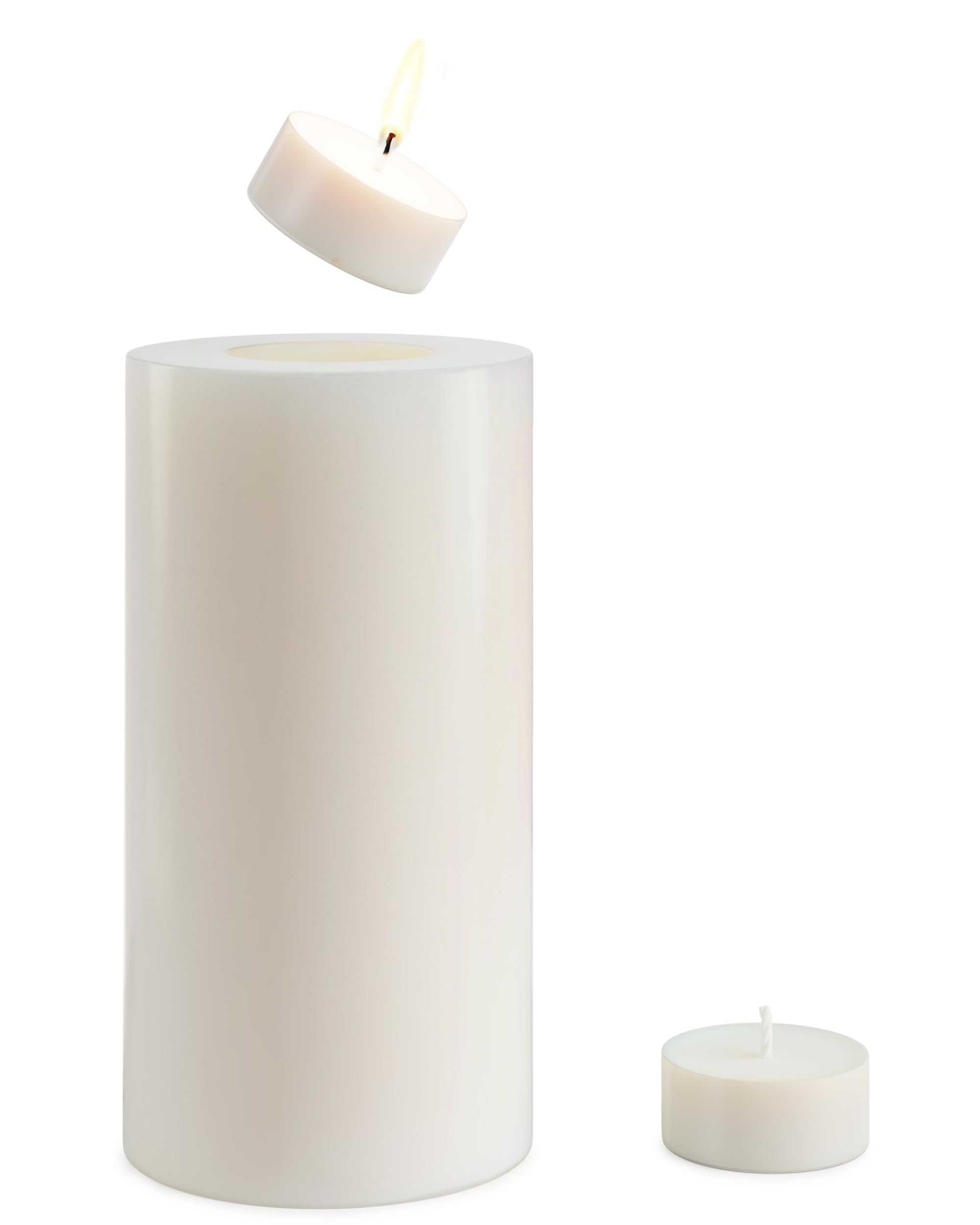 Artificial Pillar Candles with Real Tea-Light Fire for Home Decoration & Table Centerpiece, Tealight Candle Holder