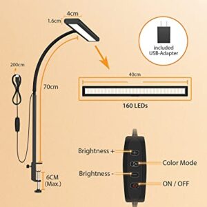 Desk Lamp, iFalarila Dimmable 160 LED Desk Light for Home Office [Updated Flexible Gooseneck & Metal Rod & I-Clamp] Book Light Clip on Table for Reading, Workbench, Drafting, Nail Tech, Sewing, Puzzle