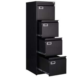 AFAIF 4 Drawer File Cabinet with Lock, Metal File Cabinets for Home Office,18" Deep Vertical Black Filing Cabinets Office Storage Cabinet for Letter/Legal / A4 / F4 Size, and File Folders