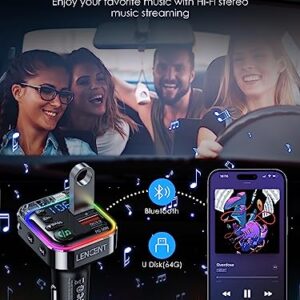 LENCENT Bluetooth 5.3 FM Transmitter,PD 30W & QC3.0 Fast Charger Bluetooth car Adapter,Hi-Fi Music/Clear Calling car FM Bluetooth Adapter