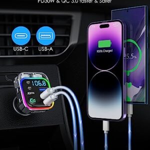 LENCENT Bluetooth 5.3 FM Transmitter,PD 30W & QC3.0 Fast Charger Bluetooth car Adapter,Hi-Fi Music/Clear Calling car FM Bluetooth Adapter