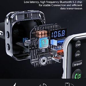 LENCENT Bluetooth 5.3 FM Transmitter,PD 30W & QC3.0 Fast Charger Bluetooth car Adapter,Hi-Fi Music/Clear Calling car FM Bluetooth Adapter