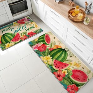 Tailus Fall Pumpkin Kitchen Rugs Set of 2, Autumn Truck Maple Leaves Farmhouse Kitchen Mats Decor, Thanksgiving Buffalo Plaid Check Floor Door Mat Home Decorations - 17x29 and 17x47 Inch