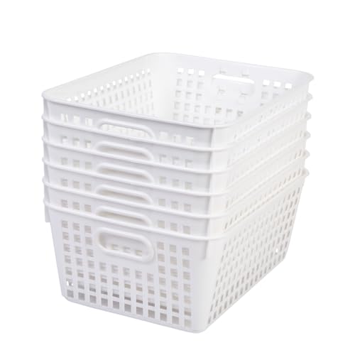 Really Good Stuff Large Plastic Book Baskets, 13?" by 10" by 5?" - 6 Pack, White| Classroom Library Organizer, Toy Storage, Multi-Purpose Organizer Basket