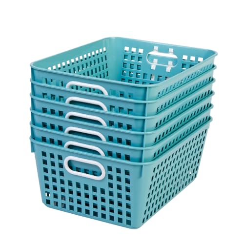 Really Good Stuff Large Plastic Book Baskets, 13?" by 10" by 5?" - 6 Pack, Water | Classroom Library Organizer, Toy Storage, Multi-Purpose Organizer Basket