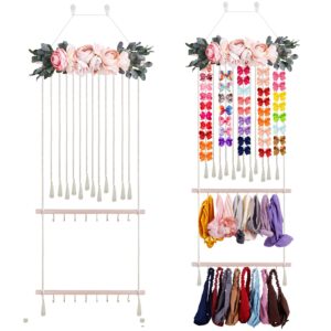 cherrboll hair bow holder for girls, headband organizer w/16 hooks, hanging hair clips organization for nursery decor room wall