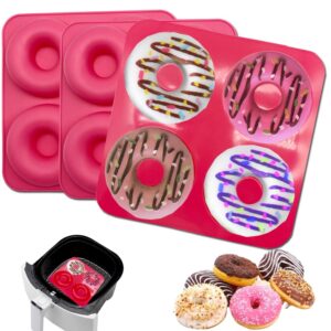 aweelon 3 pcs silicone donut mold for 4qt-8qt air fryer, reusable donut pan for baking,4 cavity non-stick bagel pan,air fryer accessories for intsant votrex ninja foodi