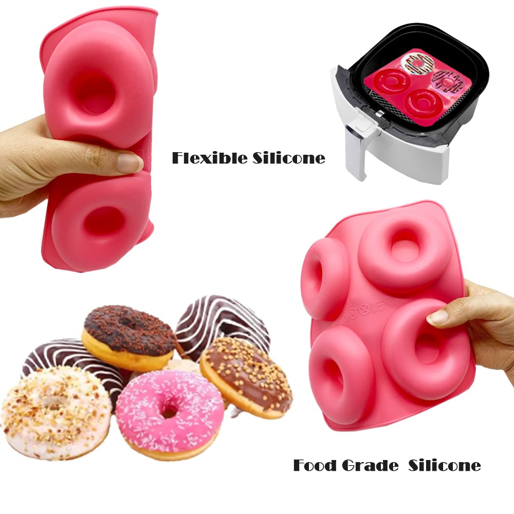 AWEELON 3 PCS Silicone Donut Mold for 4QT-8QT Air Fryer, Reusable Donut Pan for Baking,4 Cavity Non-Stick Bagel Pan,Air Fryer Accessories for Intsant Votrex Ninja Foodi