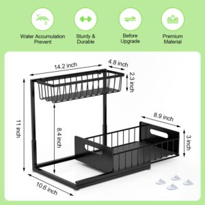 DAWEN LONE Under Sink Organizer,Pull Out Cabinet Organizer,2-Tier Under Kitchen Bathroom Sink Organizers and Storage,Multi-purpose Under sink Storage for Kitchen Bathroom Cabinet,Black(2 Pcs)