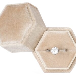 Giftop Equal Hexagon Velvet Single Ring Box for Engagement Proposal Wedding,Jewelry Ring Gift Box Jewelry Packaging Box (Beige)