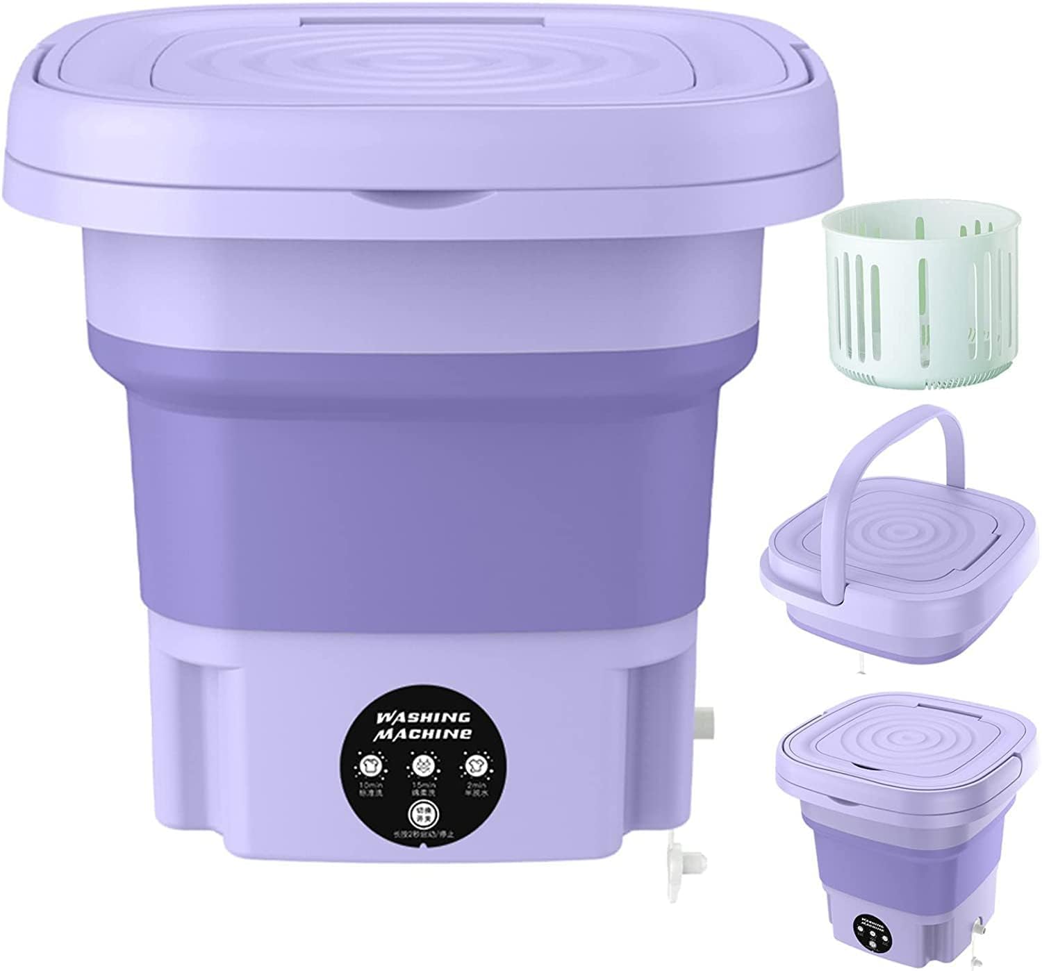 Portable Washing Machine Foldable High Capacity Mini Washer Deep Cleaning Half Automatic Washt-Lavender