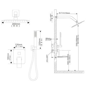 annazom Shower Faucet Set Rain Shower System Matte Black with High Pressure 8-Inch Shower Head Handheld Square Shower Head Bathroom Luxury Rain Shower Faucet Shower Complete Combo Kit Wall Mounted