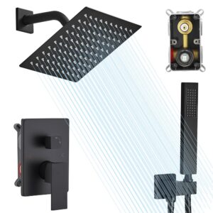 annazom Shower Faucet Set Rain Shower System Matte Black with High Pressure 8-Inch Shower Head Handheld Square Shower Head Bathroom Luxury Rain Shower Faucet Shower Complete Combo Kit Wall Mounted