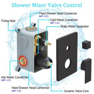 annazom Shower Faucet Set Rain Shower System Matte Black with High Pressure 8-Inch Shower Head Handheld Square Shower Head Bathroom Luxury Rain Shower Faucet Shower Complete Combo Kit Wall Mounted