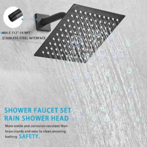 annazom Shower Faucet Set Rain Shower System Matte Black with High Pressure 8-Inch Shower Head Handheld Square Shower Head Bathroom Luxury Rain Shower Faucet Shower Complete Combo Kit Wall Mounted