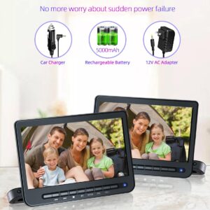 10.5" Portable DVD Player for Car with HDMI Input 1080P, DESOBRY Car DVD Player Dual Screen with Full HD Transmission,5-Hour Rechargeable Battery, Supports USB Input,Last Memory (1 Player + 1 Monitor)