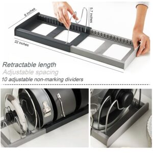 DIFENLUN 10 Adjustable Compartments Pot and Pan Organizer, Pot and Pan Organizer, Kitchen Cabinet Pantry Baking Utensil Organizer for Cutting Boards, Plates, Baking Utensils