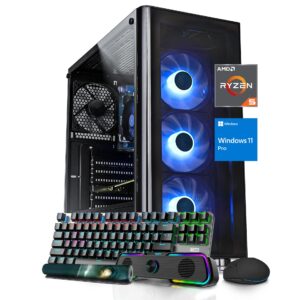 tjj neptune gaming pc desktop computer - amd ryzen 5 5600g 3.9 ghz (beat i7-8700k), radeon rx vega 7, 16gb ddr4 3200, 512gb nvme ssd, wifi 6e, rgb keyboard, mouse & speaker, windows 11 pro