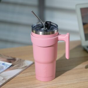 BJPKPK 10oz Tumbler With Handle Insulated Tumbler Cups With Lid And Straw Reusable Stainless Steel Double Wall Travel Mugs,Light Pink