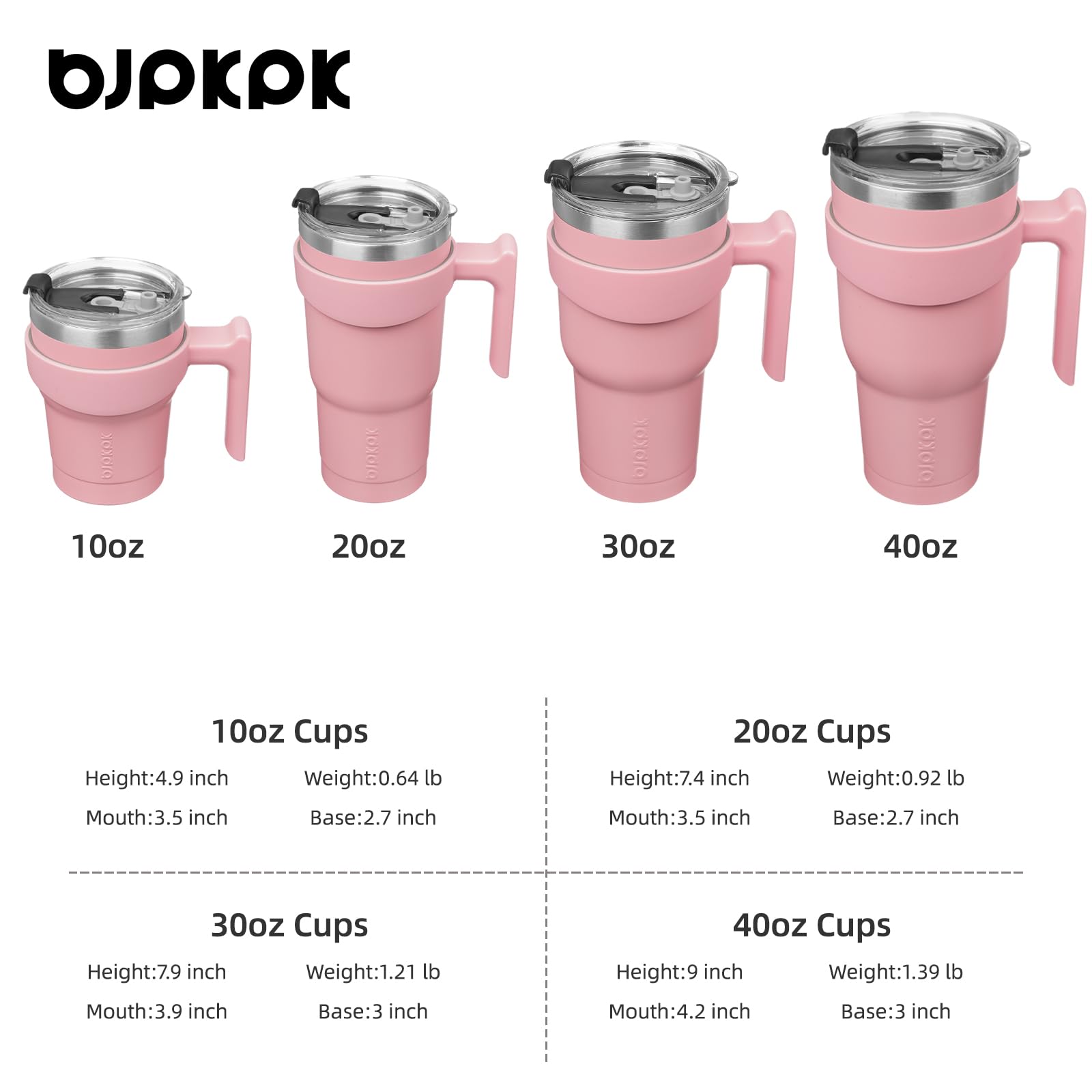 BJPKPK 10oz Tumbler With Handle Insulated Tumbler Cups With Lid And Straw Reusable Stainless Steel Double Wall Travel Mugs,Light Pink