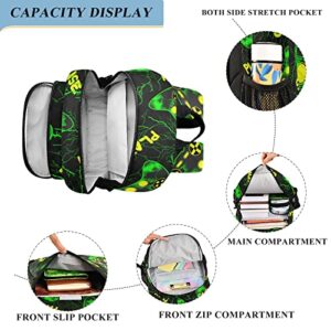 Glaphy Green Video Game Joystick and Lightning School Backpack Lightweight Laptop Backpack Student Travel Daypack with Reflective Stripes