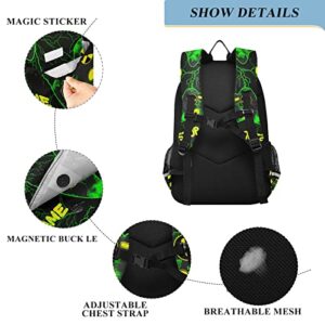 Glaphy Green Video Game Joystick and Lightning School Backpack Lightweight Laptop Backpack Student Travel Daypack with Reflective Stripes