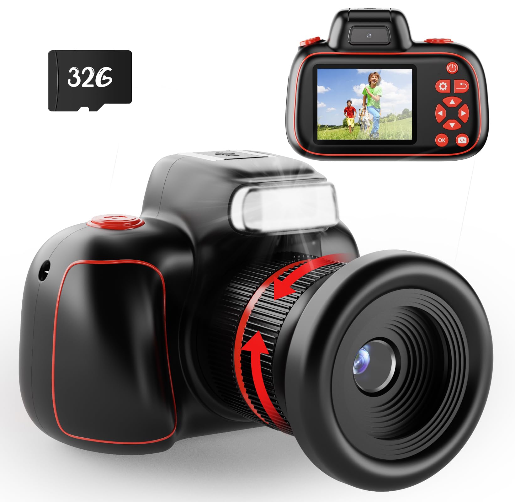 Digital Camera, GREENKINDER 4K Digital Camera for Kids Video 32GB SD Card 10X 48M Digital Zoom, Compact Point and Shoot Camera, Portable Small Camera for Teens Students Boys Girls Seniors