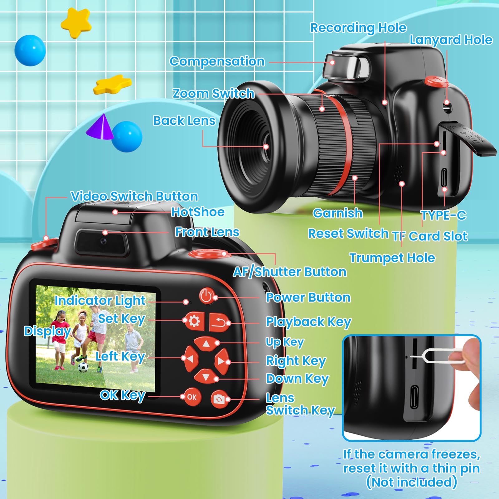 Digital Camera, GREENKINDER 4K Digital Camera for Kids Video 32GB SD Card 10X 48M Digital Zoom, Compact Point and Shoot Camera, Portable Small Camera for Teens Students Boys Girls Seniors