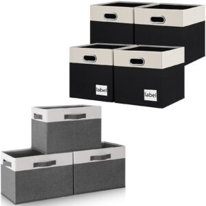 ghvyennttes storage bins 7 pack, cube storage bins with handles, fabric storage bins for organizing shelf closet home office (grey&black, 15" x 11" x 9.6" & 11"x11"x11")