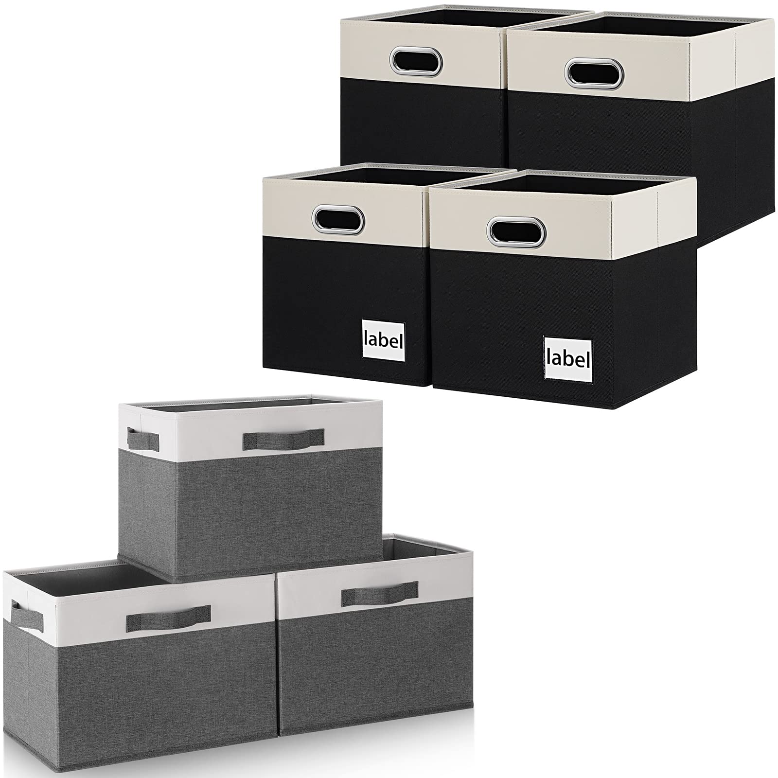 GhvyenntteS Storage Bins 7 Pack, Cube Storage Bins with Handles, Fabric Storage Bins for Organizing Shelf Closet Home Office (Grey&Black, 15" x 11" x 9.6" & 11"x11"x11")