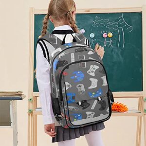 Glaphy Video Game Grey School Backpack Lightweight Laptop Backpack Student Travel Daypack with Reflective Stripes