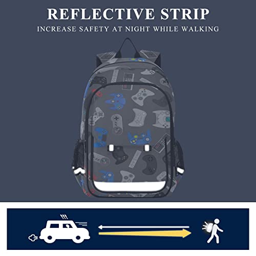 Glaphy Video Game Grey School Backpack Lightweight Laptop Backpack Student Travel Daypack with Reflective Stripes