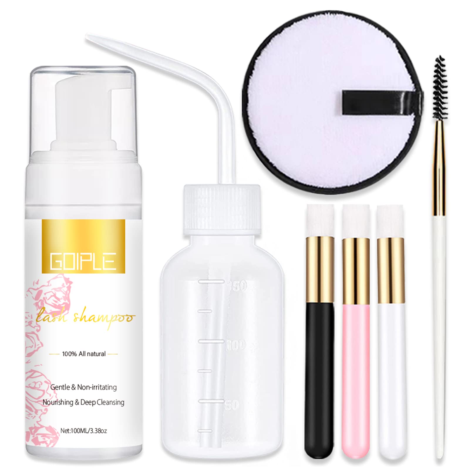 100ml Lash Shampoo Kit for Lash Extensions Eyelash Extension Cleanser Lash Mousse, USB Mini Portable Fan Nano Mister Rechargeable Electric Handheld Lash Shampoo Brush Plastic Wash Bottle Aftercare Bag