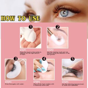 100ml Lash Shampoo Kit for Lash Extensions Eyelash Extension Cleanser Lash Mousse, USB Mini Portable Fan Nano Mister Rechargeable Electric Handheld Lash Shampoo Brush Plastic Wash Bottle Aftercare Bag