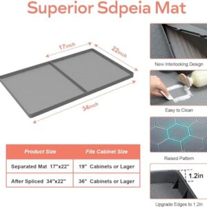 Sdpeia Under Sink Mat, Upgrade 2 PCS Set Interlocking Kitchen Bathroom Cabinet Mats Waterproof Silicone Undersink Tray Up to 3.8 Gallons 34 inx 22 in Splicable Mat (Grey)