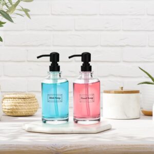 TOPZEA 2 Pack Soap Dispenser, 18 Oz Clear Thick Glass Hand & Dish Liquid Soap Dispenser Set Refillable Lotion Bottles with 304 Rust Proof Stainless Steel Pump & 12 Stickers for Bathroom, Kitchen