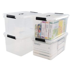 esdiplot 4 pack 17.5 l stackable latching container bins with lid, clear plastic storage box with handle