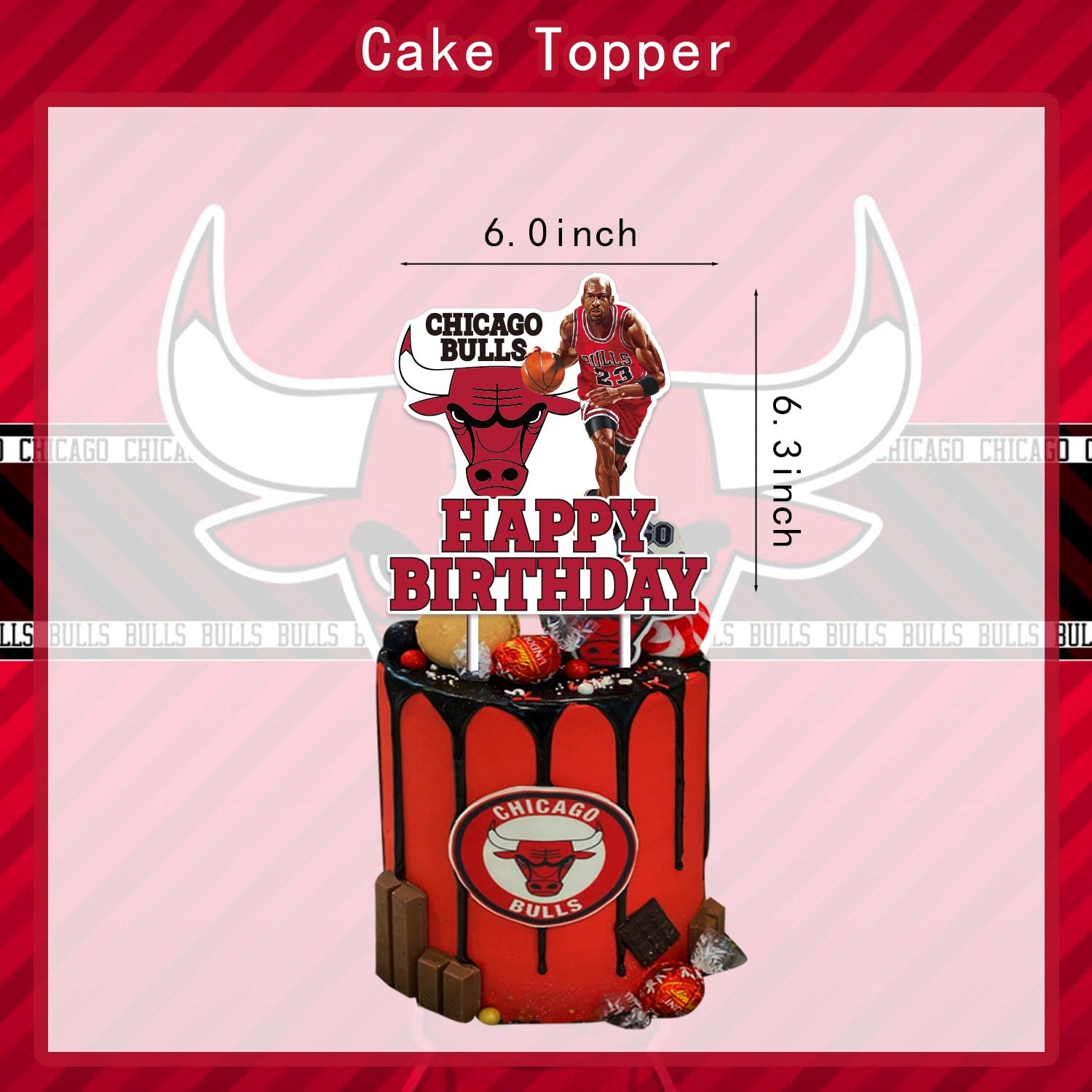 Chicago Bulls Birthday Party Decorations Michael Jordan Themed Basketball Party Supplies 23 Nba Sports Party Favors includes Banner Balloons Cupcakes Cake Topper for Men and Girls Boys