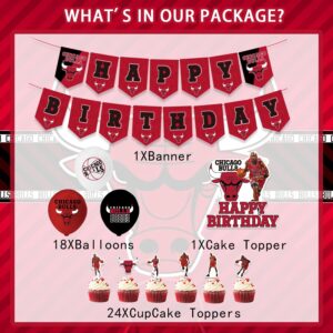 Chicago Bulls Birthday Party Decorations Michael Jordan Themed Basketball Party Supplies 23 Nba Sports Party Favors includes Banner Balloons Cupcakes Cake Topper for Men and Girls Boys