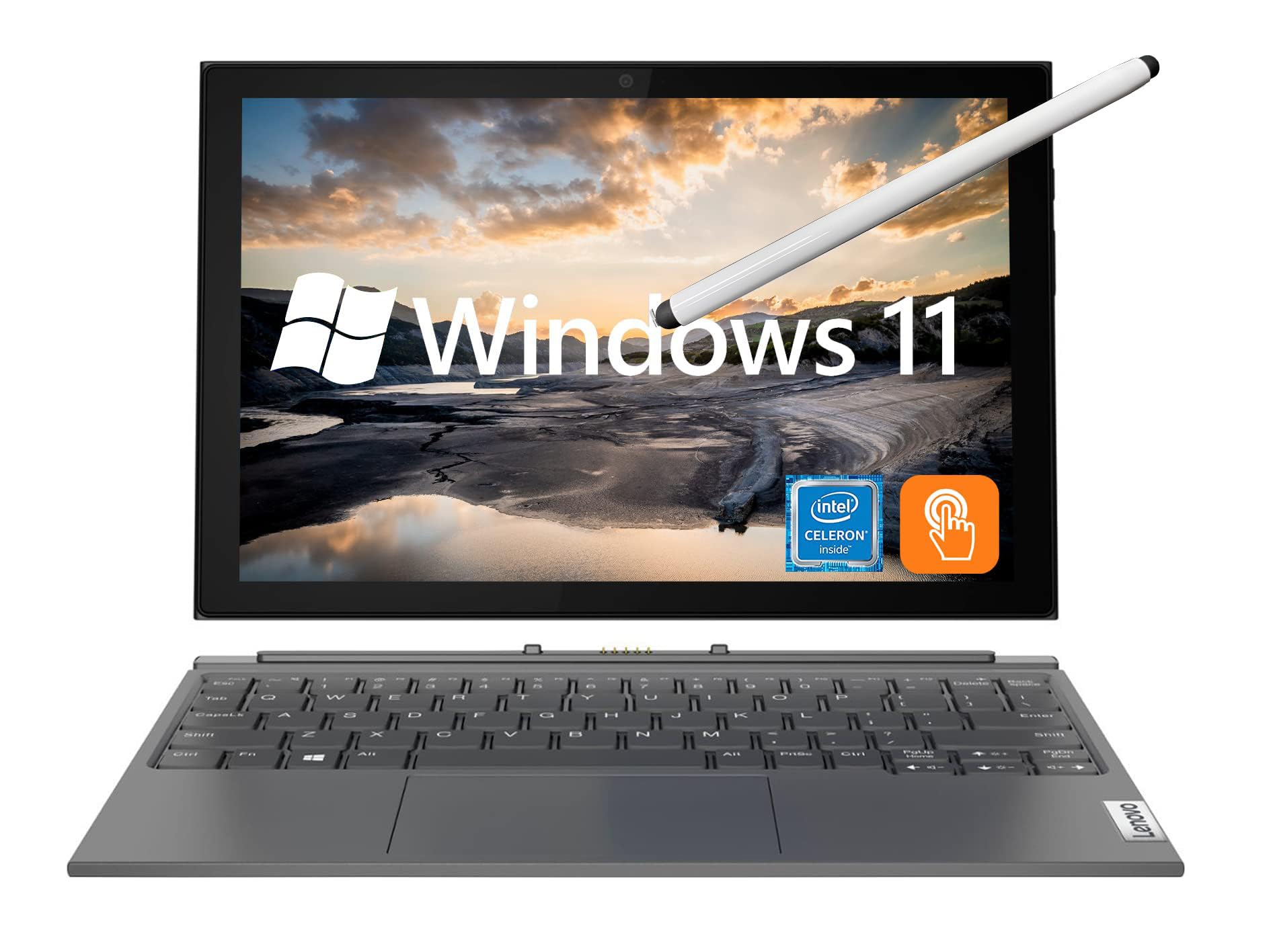 Lenovo Ideapad Duet 3i, 10.3" Touchscreen 2 in 1 Tablet with Detachable Keyboard, Stylus Pen, Intel Celeron N4020, Windows 11, 4GB RAM, 64GB eMMC+64GB Card, Type-C, Graphite Grey, PCM