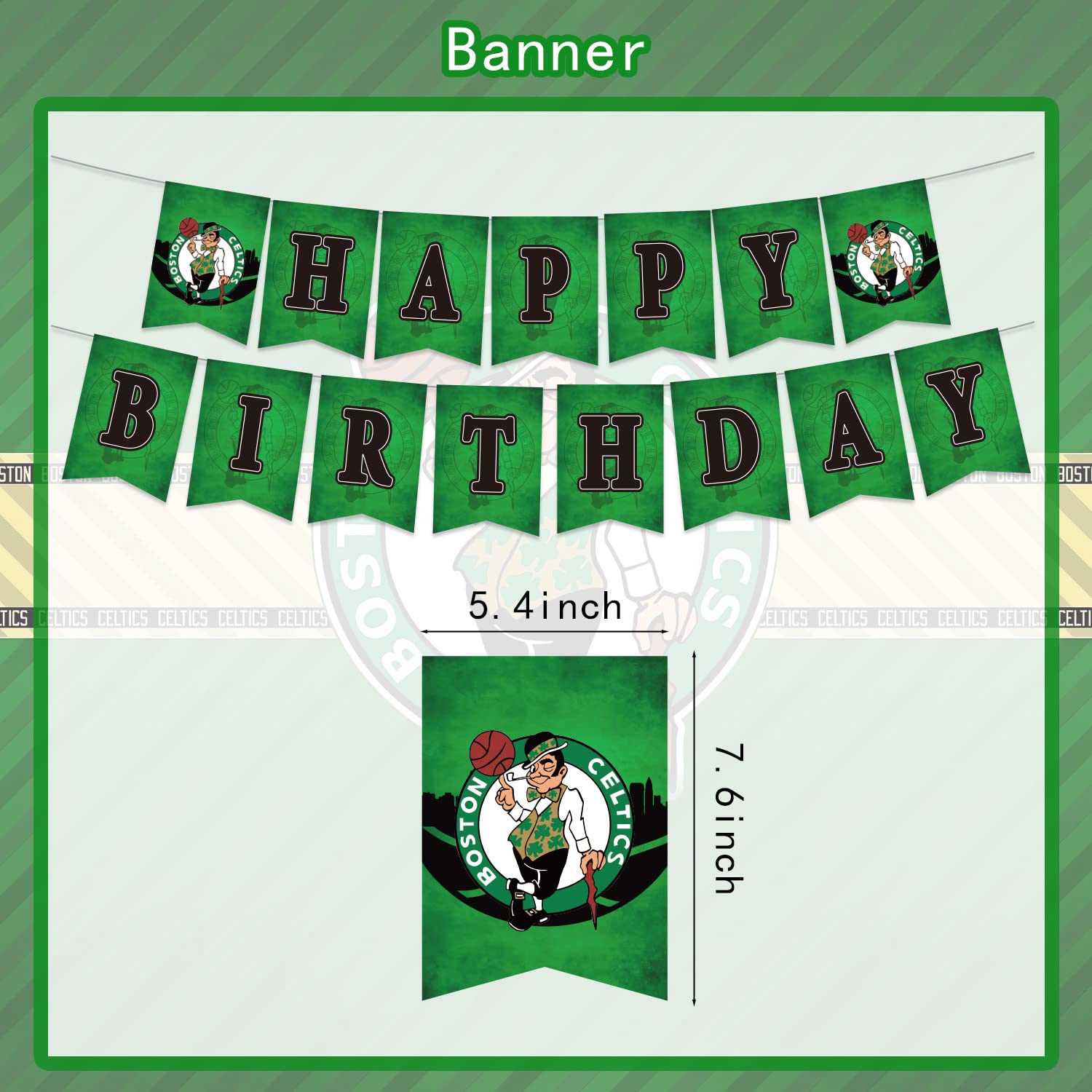 Boston Celtics Basketball Birthday Party Decorations Basketball Sports Birthday Party Favors Jayson Tatum Party Supplies includes Banner Balloons Cupcakes Cake Topper for Boys