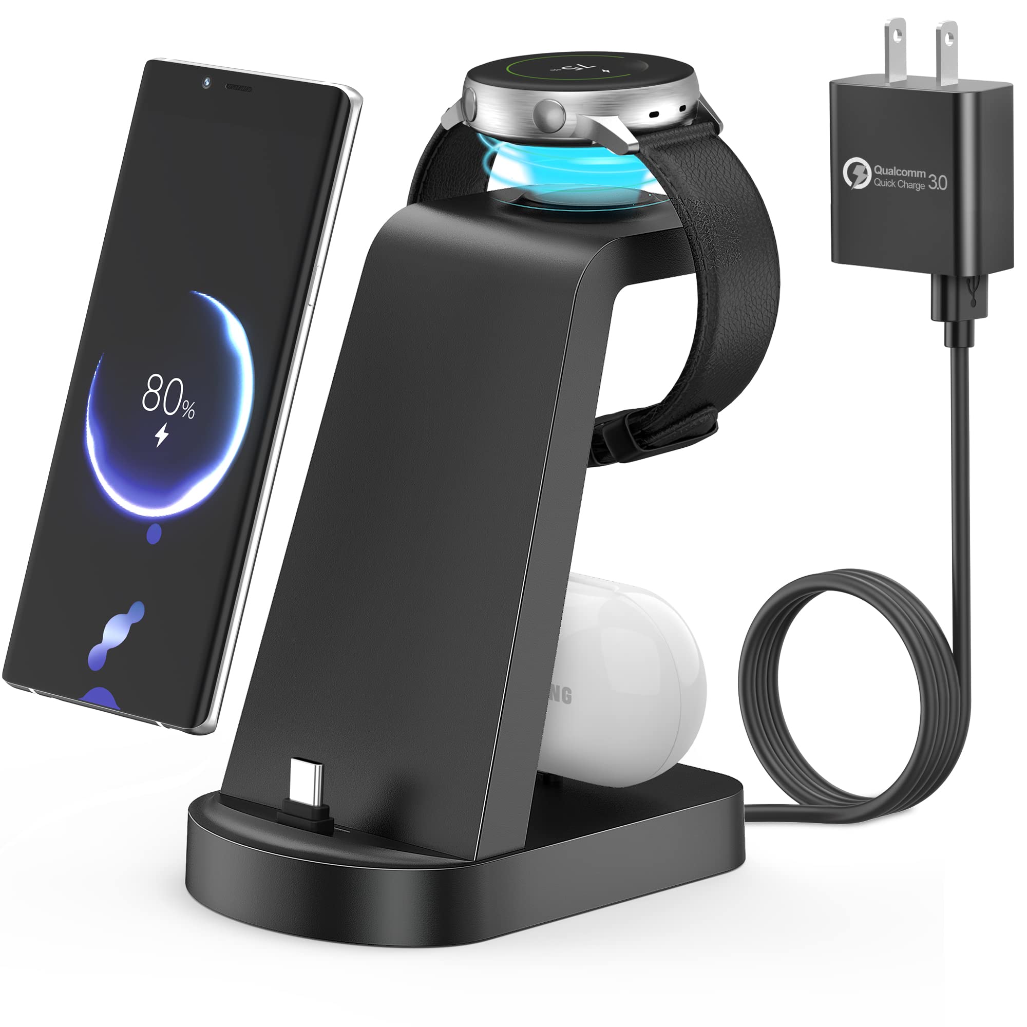 Charging Station for Samsung Multiple Devices,3 in 1 Fast Charging Stand USB-C Charger for Galaxy S23/S22/S21/S20/S10/Note20/Note10/Z Flip 4/Z Fold 4,Galaxy Watch 5/5 Pro/4/3/Active/Galaxy Buds