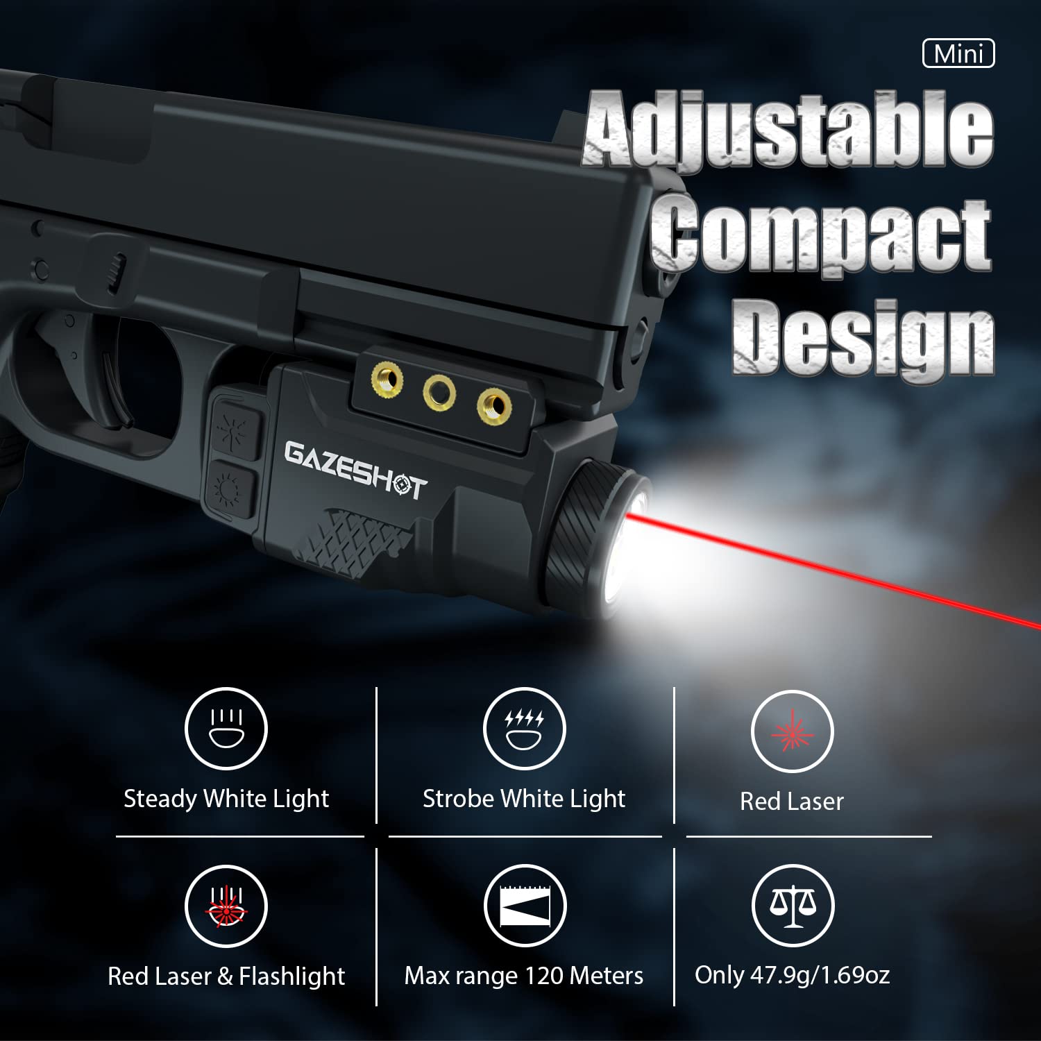 GAZESHOT Mini 700 Lumens Pistol Light Laser Combo Weapon Light Tactical Flashlights, Magnetic USB Rechargeable with Red Beam Sight and Strobe Mode for GL Glock and Picatinny Rail