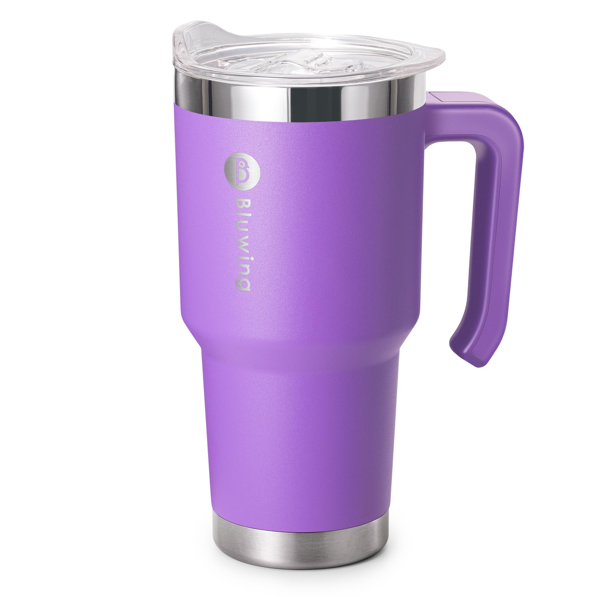 Bluwing Stainless Steel Coffee Tumbler with Handle, 30 oz Double Wall Vacuum Insulated Water Tumbler with Spill Proof Lid for Travel（Purple）