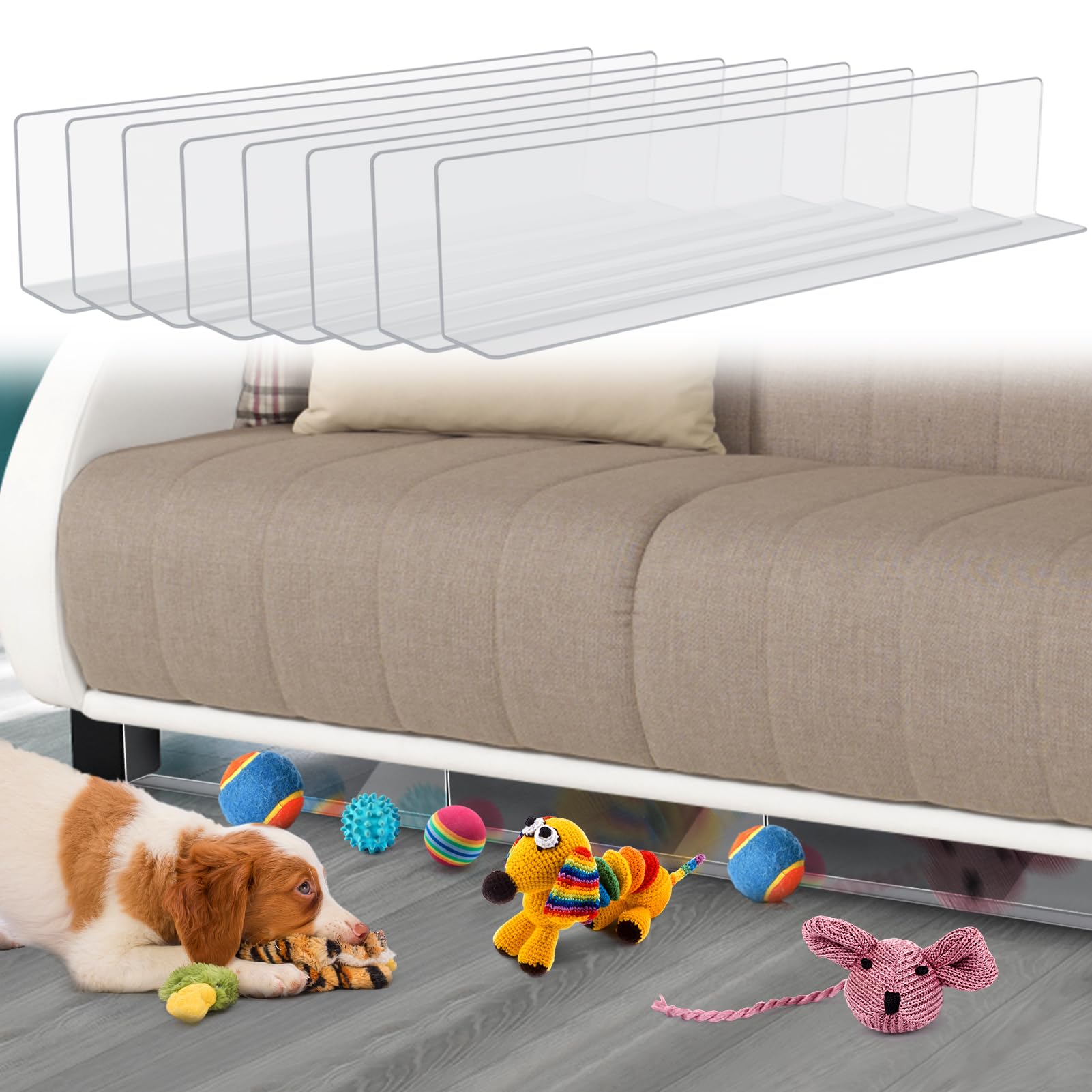 Biggun 3.2in Heighten Under Couch Toy Blocker - 126in Total Length Strong Adhesion Couch Bumpers with Cloth-Based Tape to Prevent Pets Toys from Getting Under Sofa Bed Furniture Gap, 8 Packs