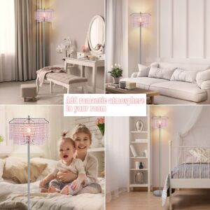 Luvkczc Tables Lamp and Floor Lamp Set, Crystal Table Lamp with USB Ports+Crystal Floor Lamps Set of 2, Morden Lamps for Living Room, Bedroom, Office, Pink