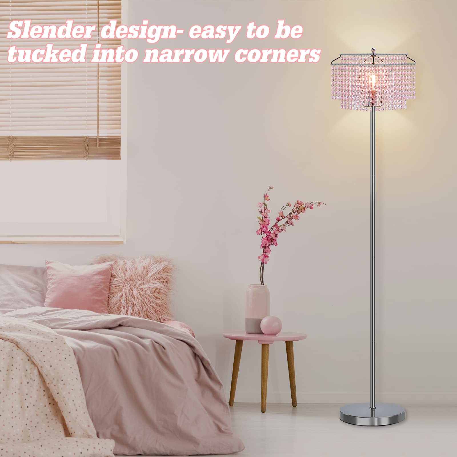 Luvkczc Tables Lamp and Floor Lamp Set, Crystal Table Lamp with USB Ports+Crystal Floor Lamps Set of 2, Morden Lamps for Living Room, Bedroom, Office, Pink