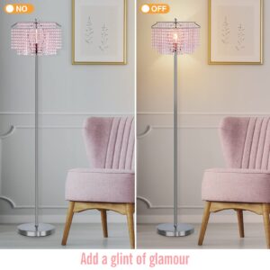 Luvkczc Tables Lamp and Floor Lamp Set, Crystal Table Lamp with USB Ports+Crystal Floor Lamps Set of 2, Morden Lamps for Living Room, Bedroom, Office, Pink